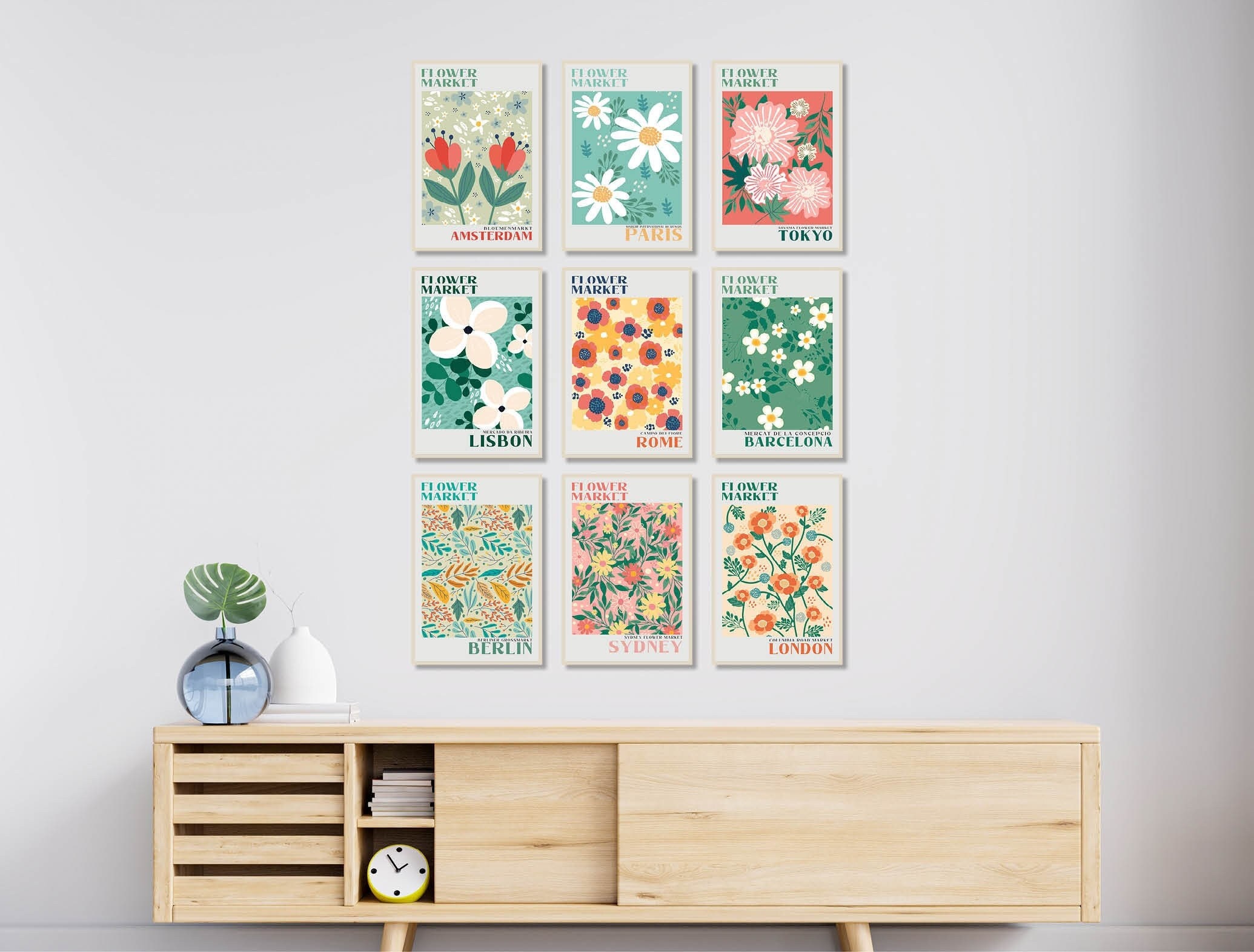 Flower Market Print, Set of 9, Wildflower Print, Retro Flower Print ...