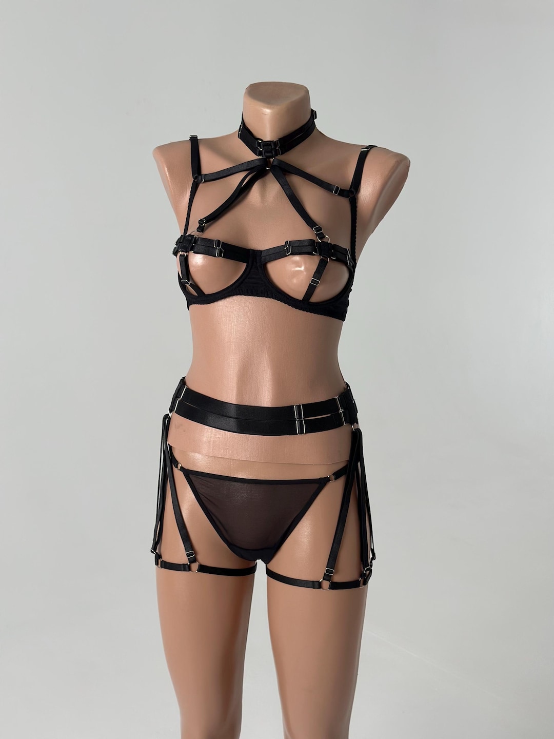 Lingerie Set Featuring Elastic Harness, Strappy Cosplay Domination Gift for a Mistress, Strappy ...