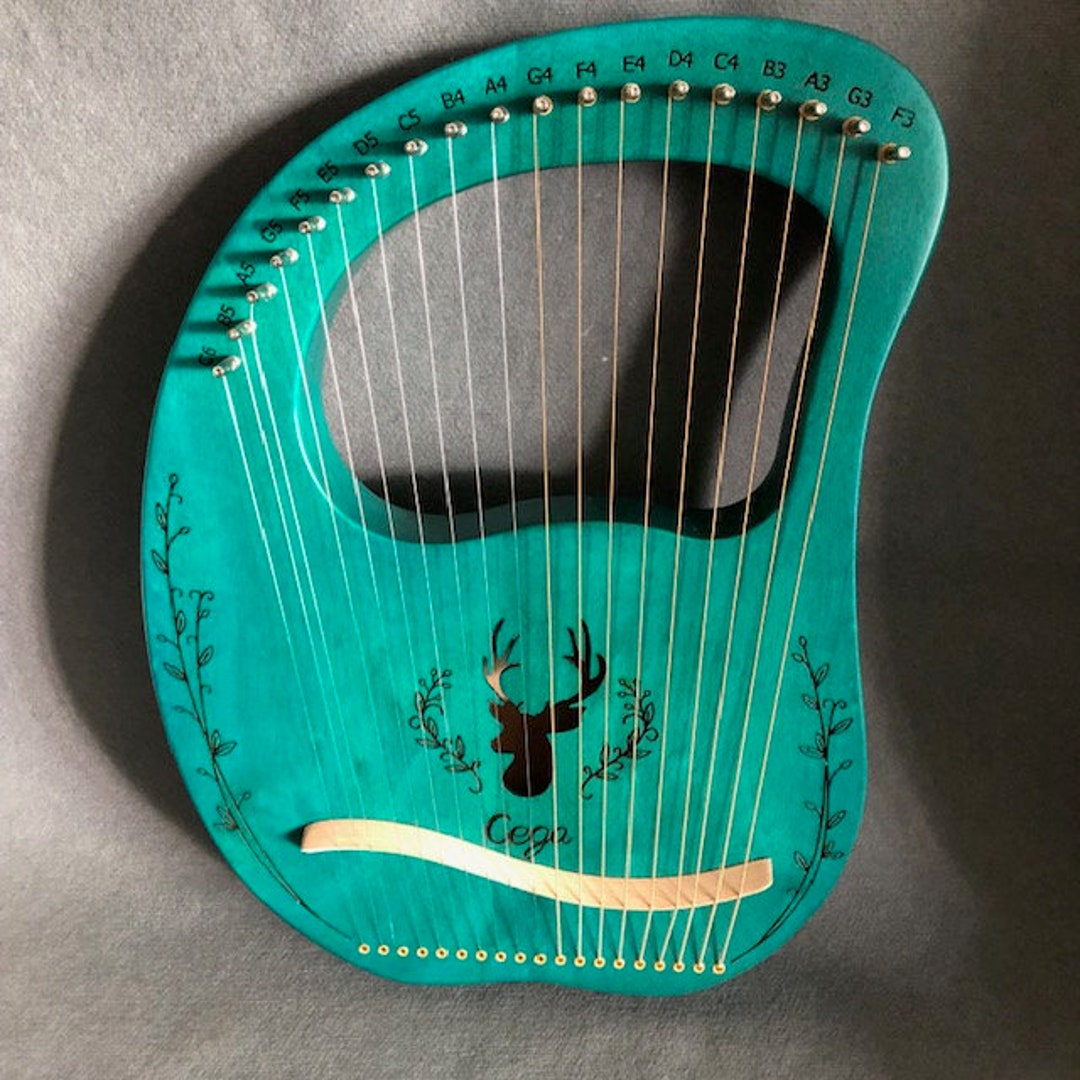19 String Lyre Mahogany String Instrument Blue Colour, Handmade Musical ...