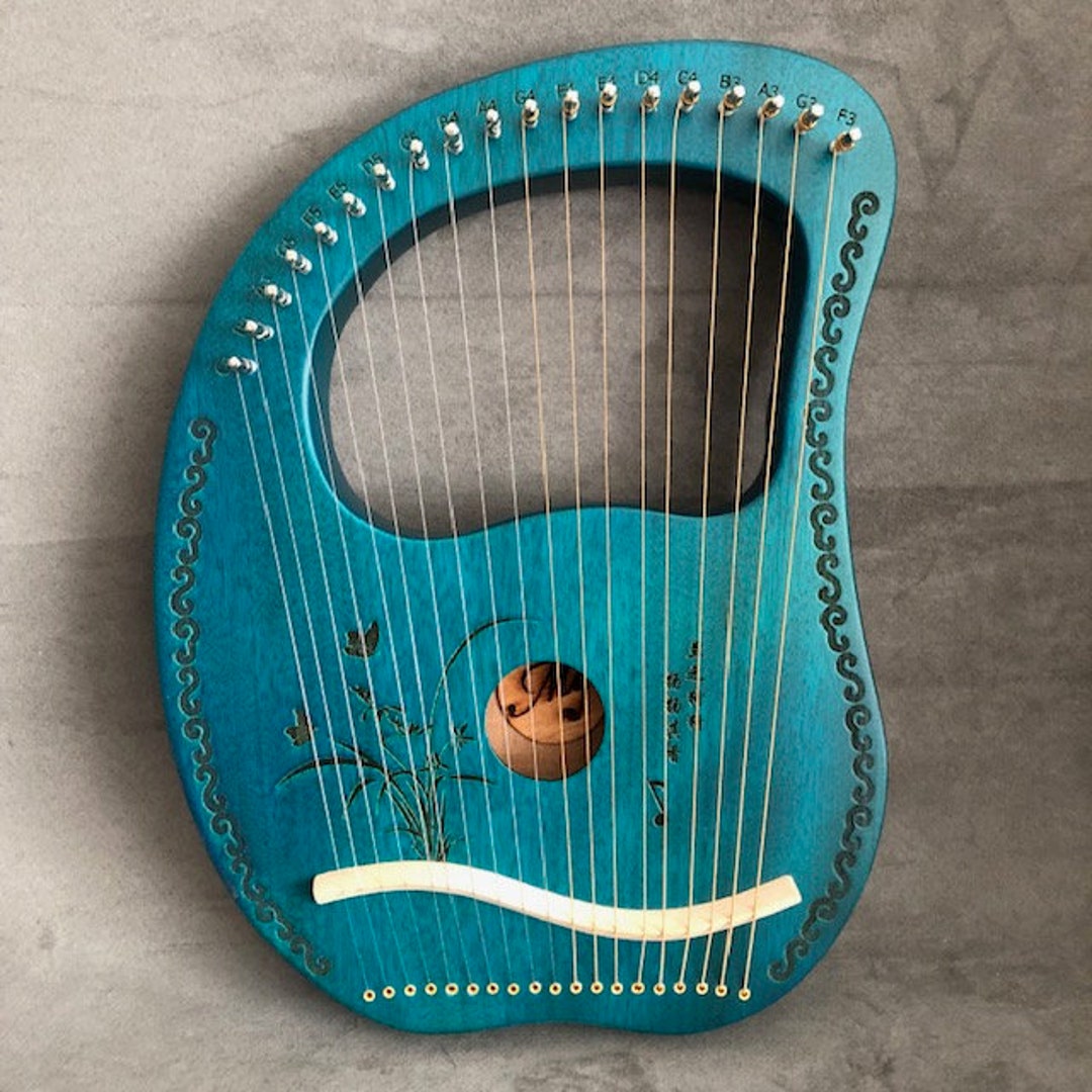 19 String Lyre Mahogany String Instrument Blue Colour, Handmade Musical ...