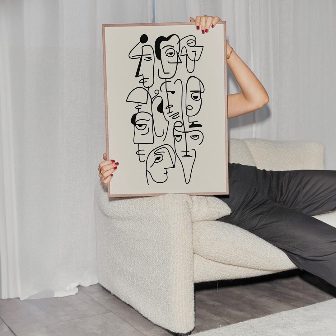 Abstract Faces Line Art, Minimal One Line Wall Art, Abstract Minimal ...