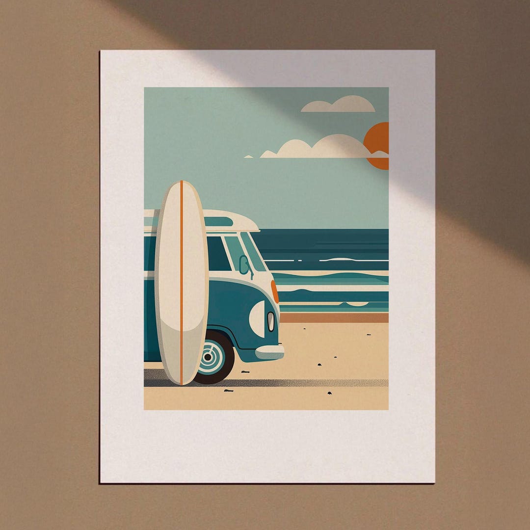 Camper Van Decor, VW Van Poster, Beach Print, Retro Van Print, Beach ...