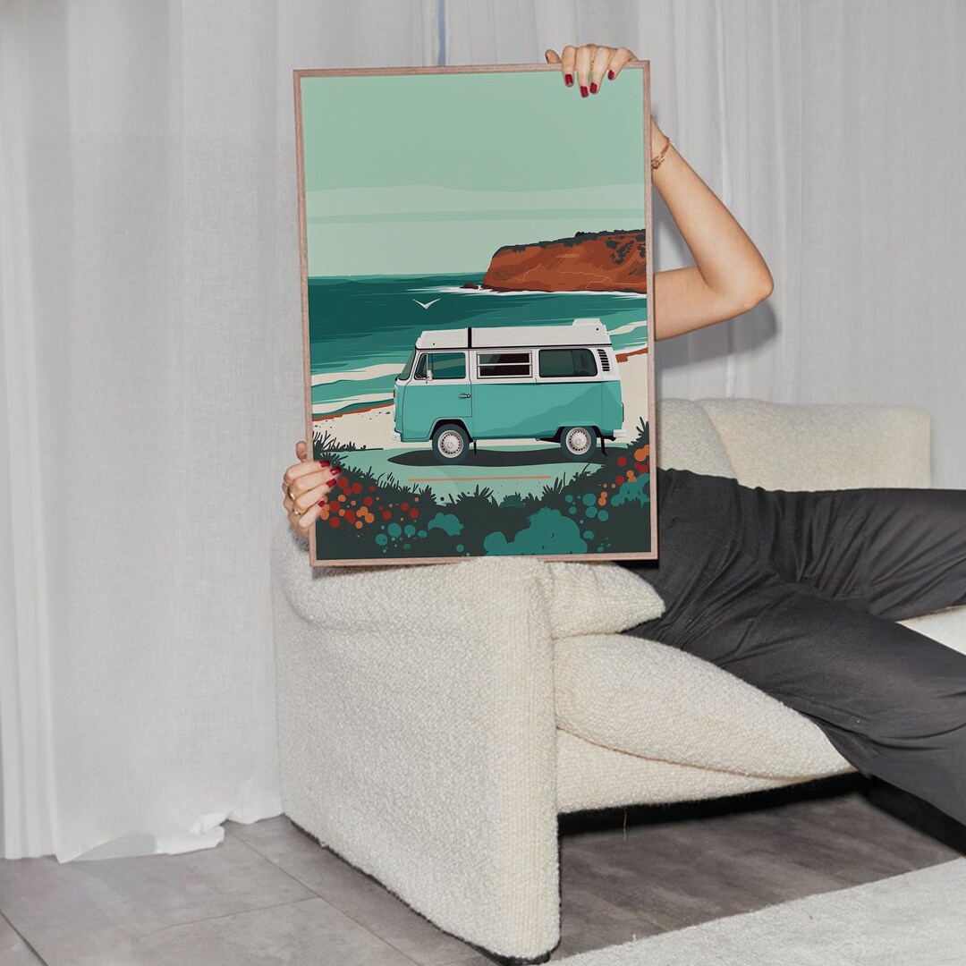 Camper Van Decor, VW Van Poster, Beach Print, Retro Van Print, Beach ...