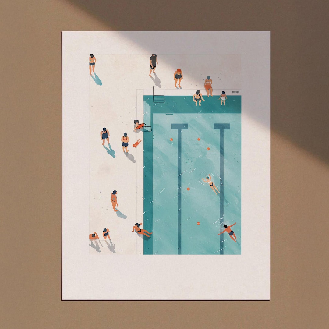 Swimmers Minimalist Artwork, Swimming Pool Art, Blue Aesthetic Poster ...