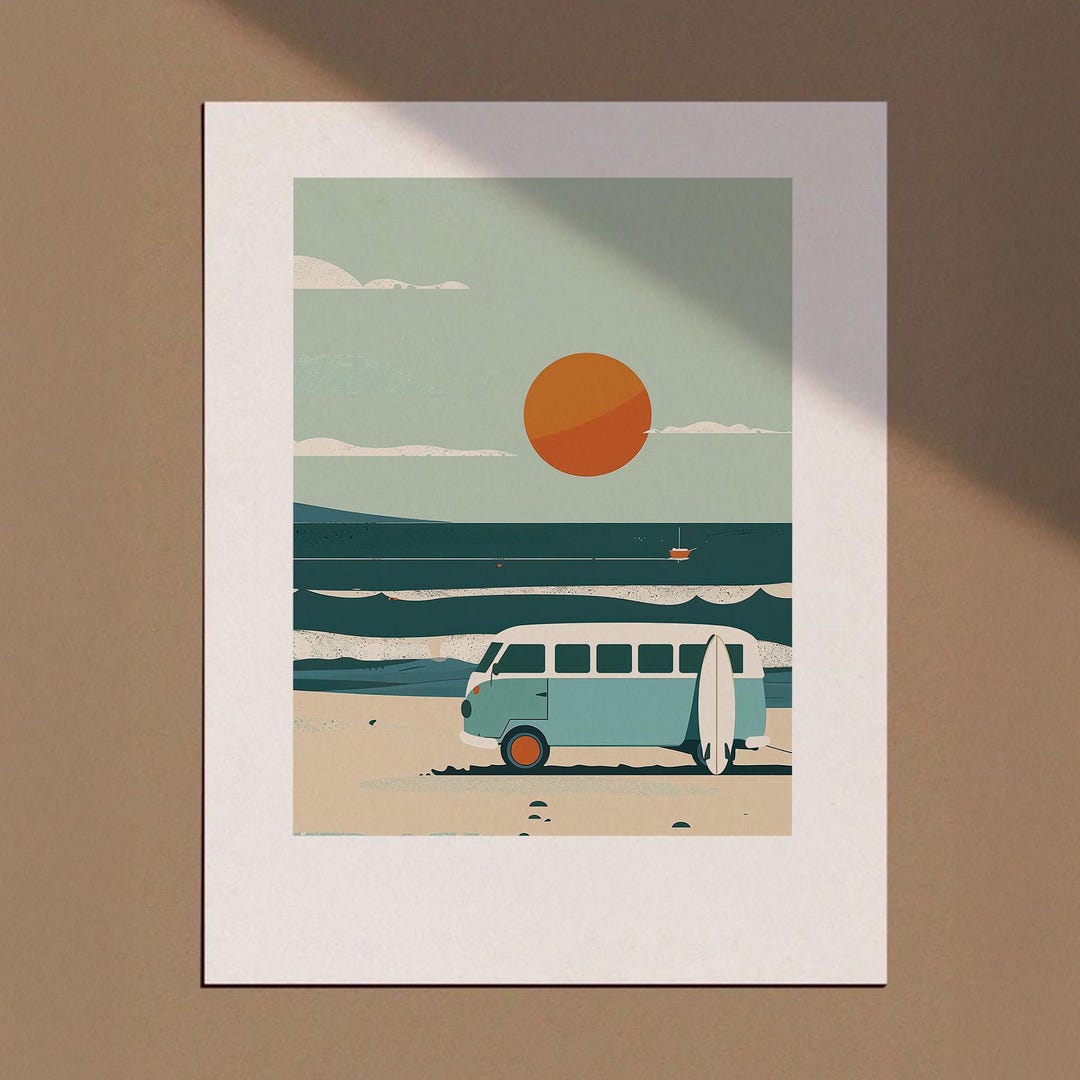 Camper Van Decor, VW Van Poster, Beach Print, Retro Van Print, Beach ...