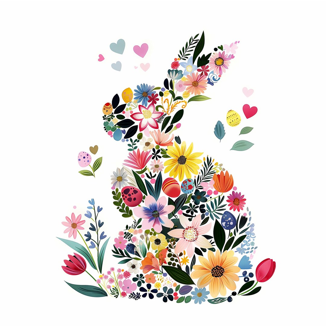 Bunny Easter PNG Design, Spring Floral PNG, Flower Easter Design PNG ...