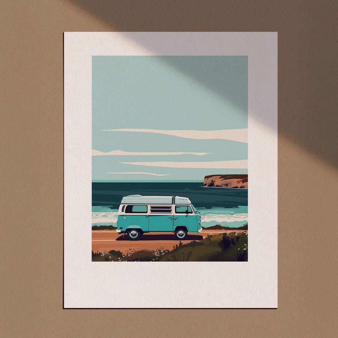 Camper Van Decor, VW Van Poster, Beach Print, Retro Van Print, Beach ...
