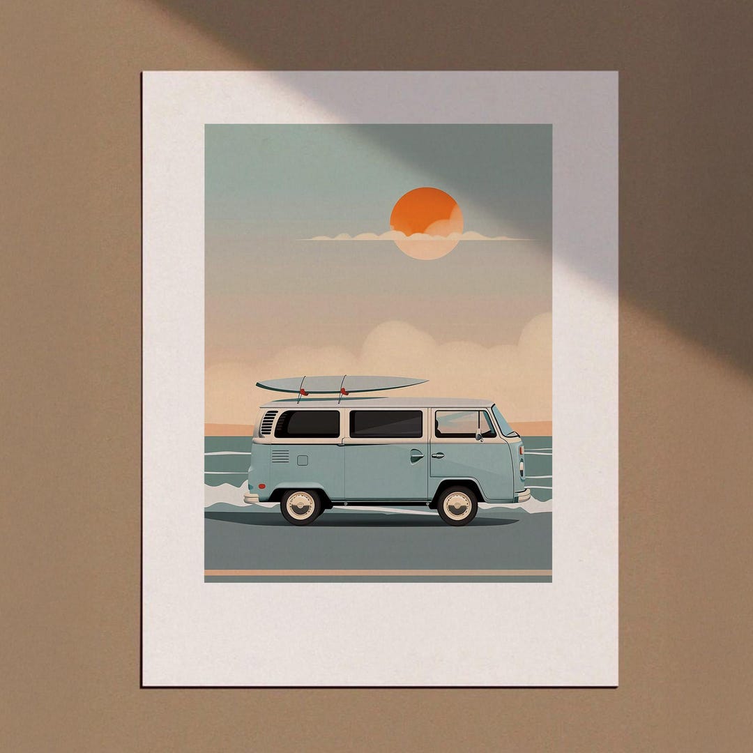 Camper Van Decor, VW Van Poster, Beach Print, Retro Van Print, Beach ...