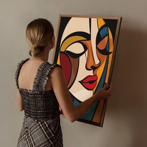 Modern Cubism Face Wall Art, Abstract Geometric Woman Portrait ...