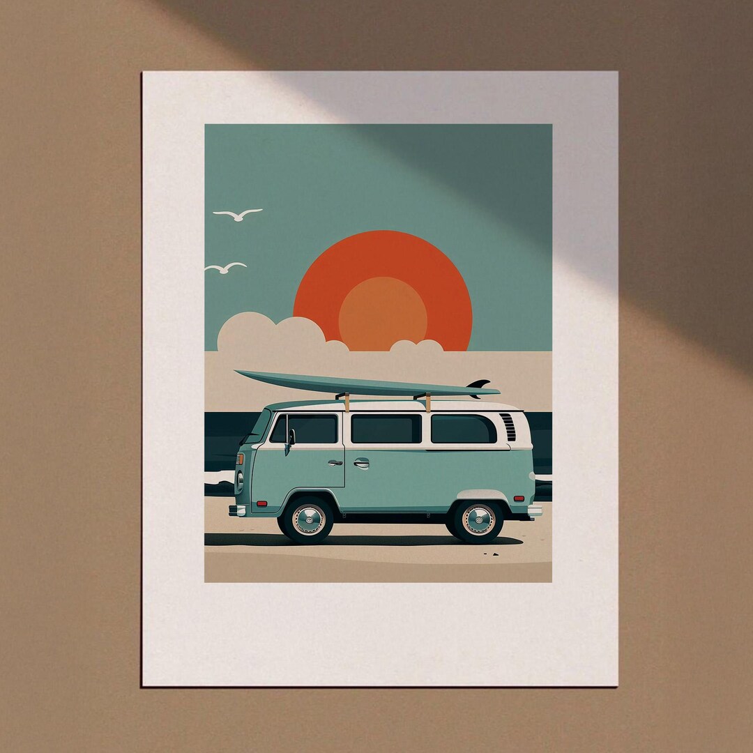 Camper Van Decor, VW Van Poster, Beach Print, Retro Van Print, Beach ...