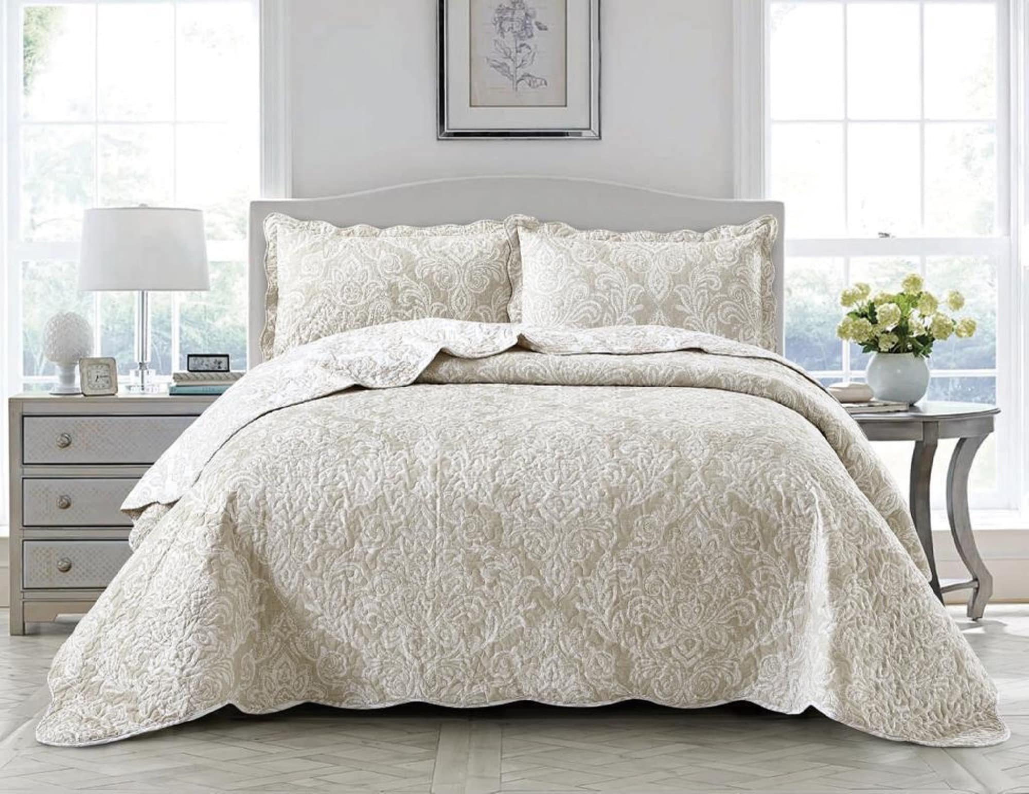 3 Piece Quilted Patchwork Bedspread Throw Single Double King Size ...