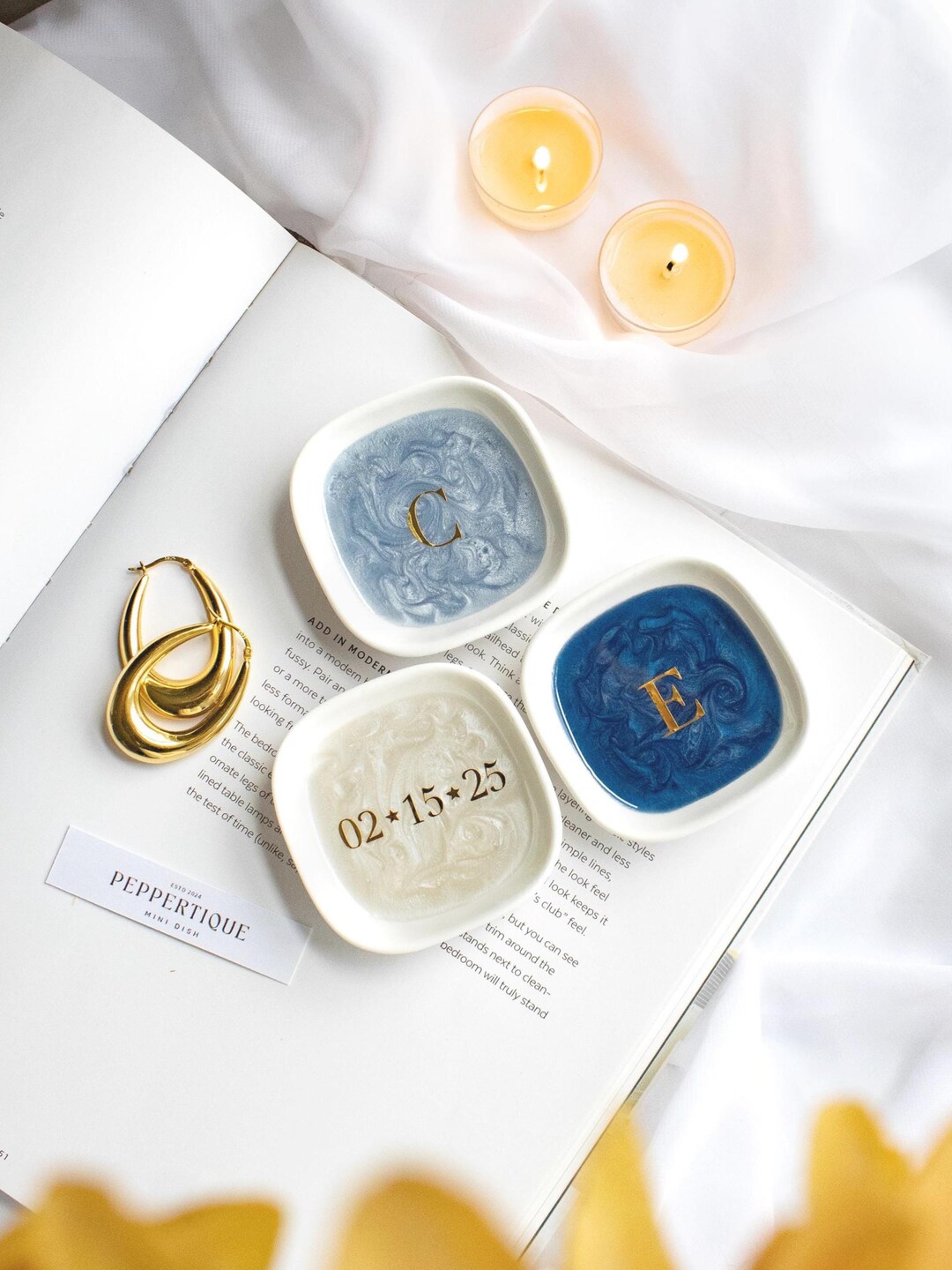 Custom Blue Monogram Ring Dish:ceramic Filled With Resin Initials ...