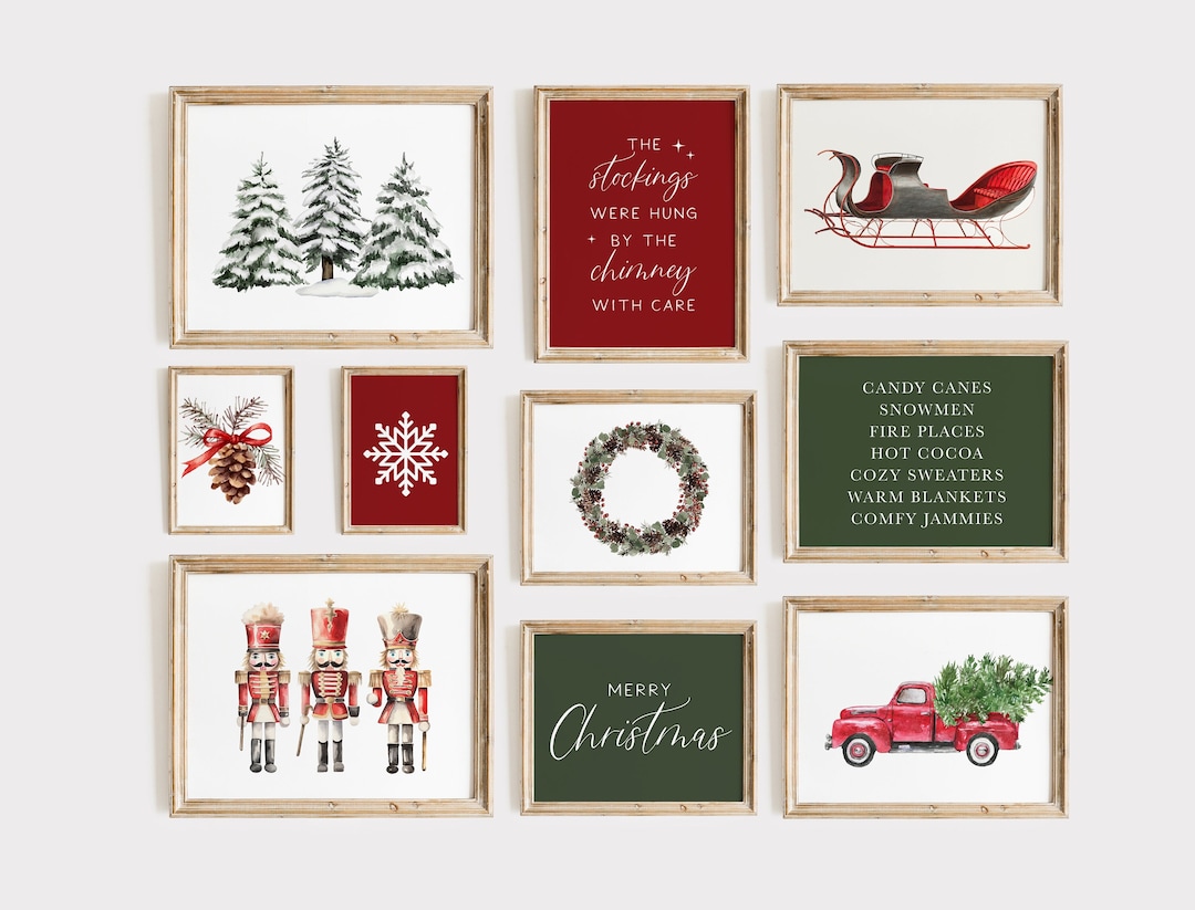 Christmas Print Bundle, Christmas Wall Art Set of 10 Prints, Christmas ...