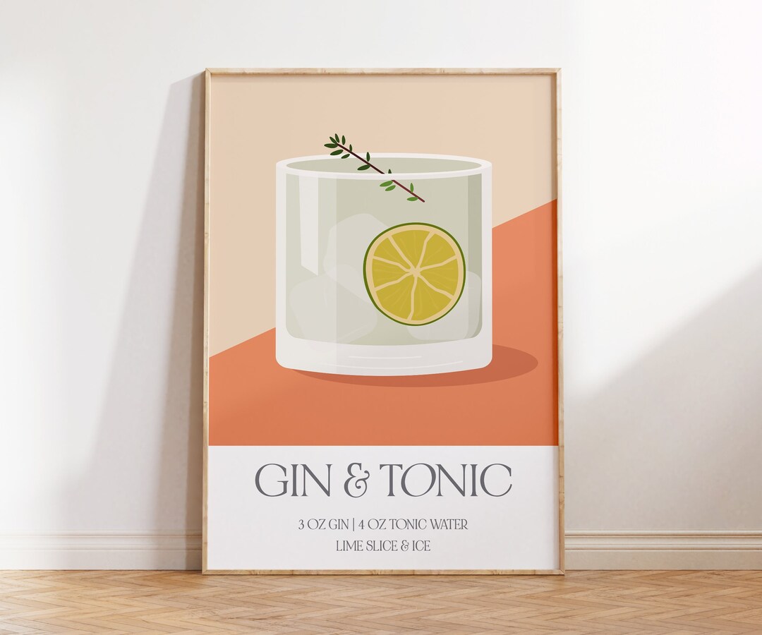Gin and Tonic Print, Gin Cocktail Poster, Retro Cocktail Posters ...
