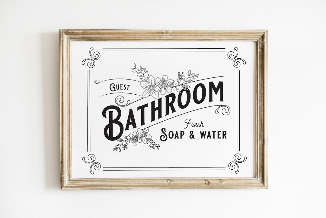 Guest Bathroom Sign, Vintage Bathroom Art, Bathroom Printable Sign ...