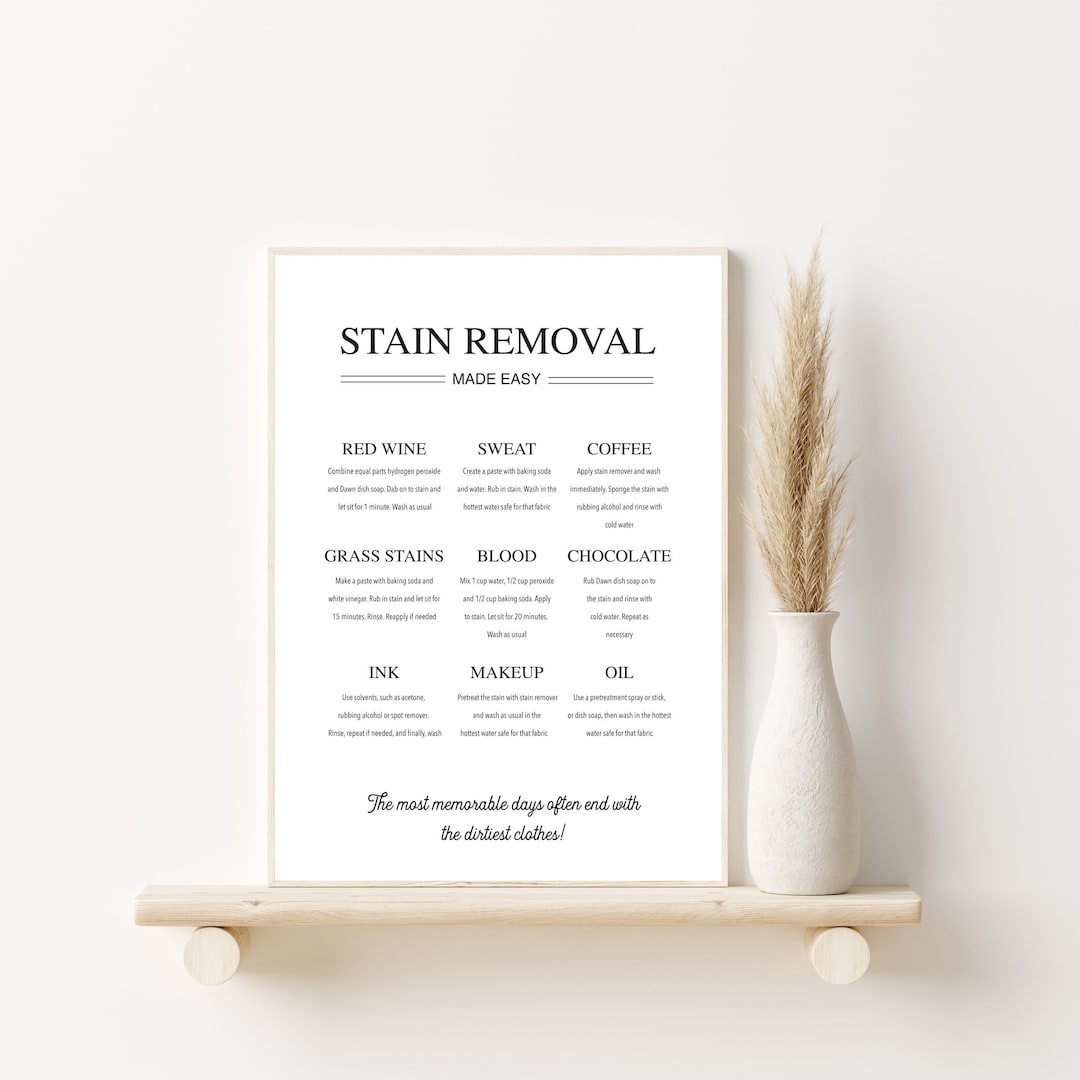 Stain Removal Print, Laundry Room Sign, Laundry Printable Art, Stain ...