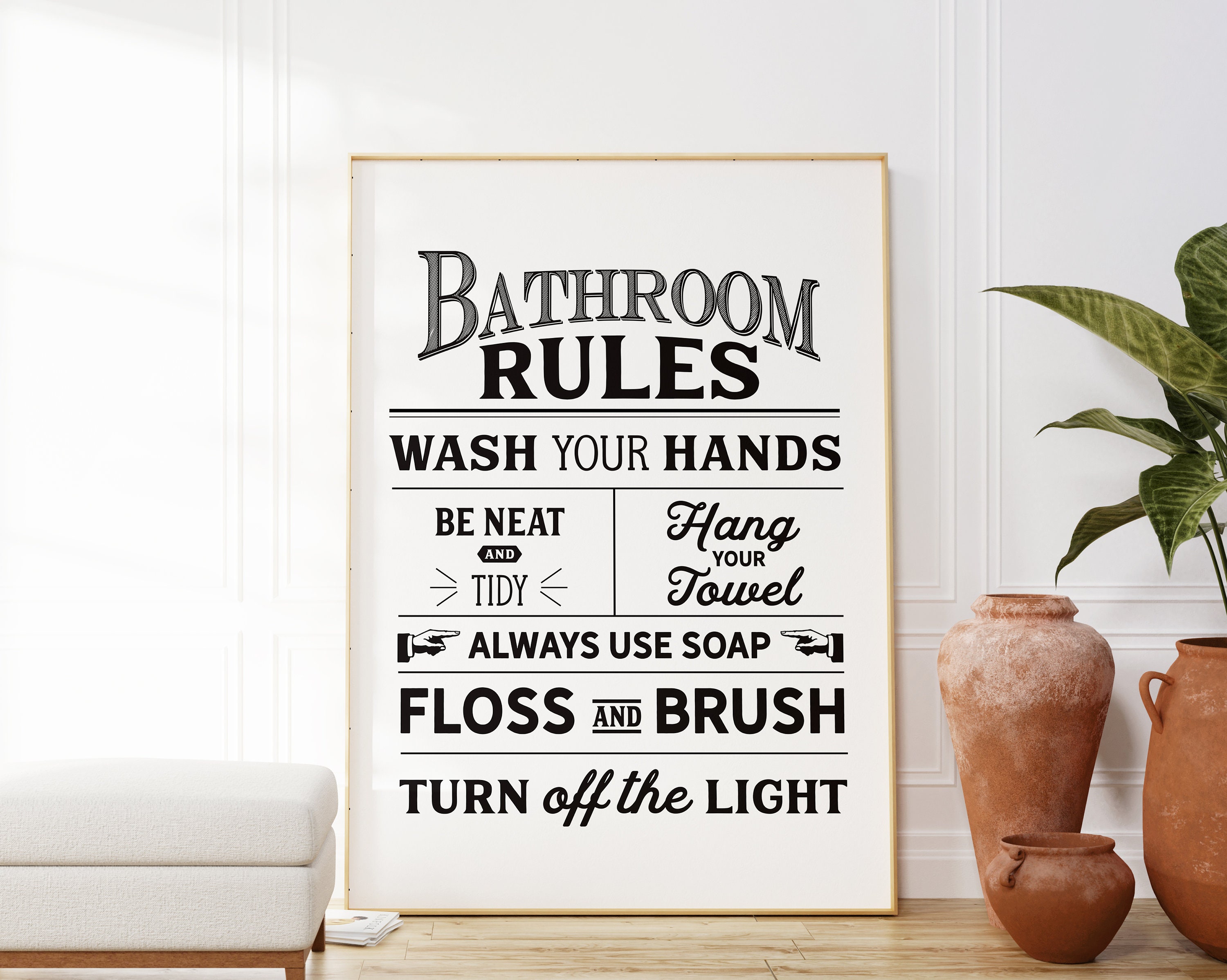 Vintage Bathroom Sign Bathroom PRINTABLE Art Black and White - Etsy