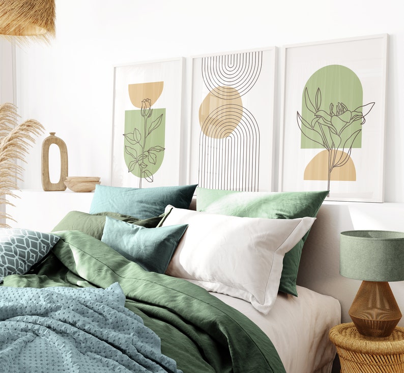 Boho Art in Sage Green Abstract Leaf Prints Boho Wall Art - Etsy