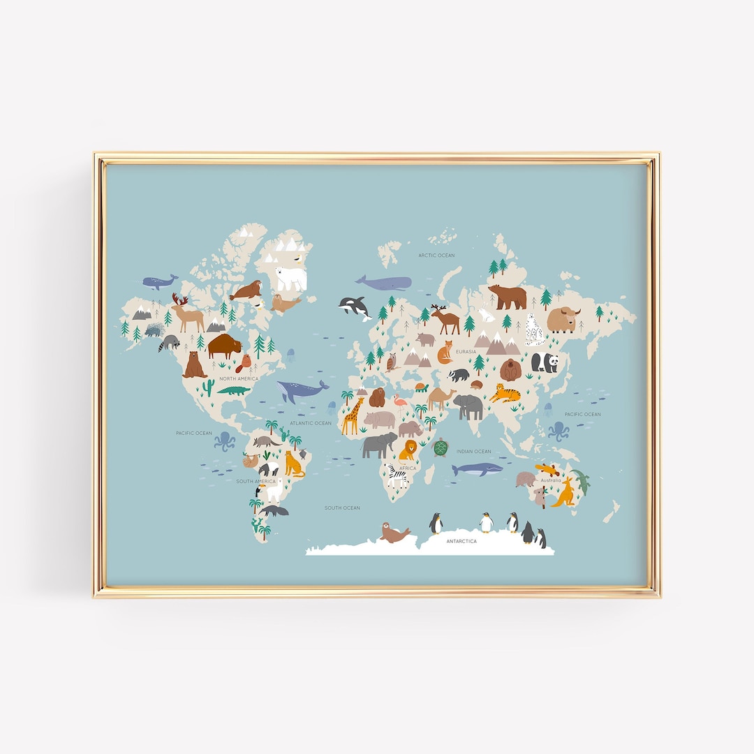 Kids World Map Print, Educational Art for Kids, Kids Playroom Art ...