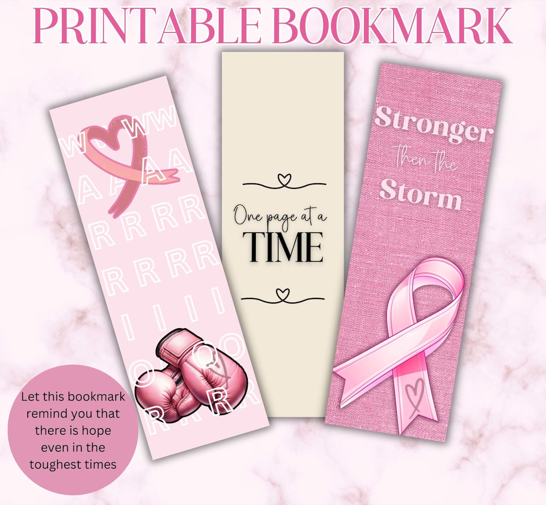 Printable Breast Cancer Bookmark - Awareness Gift, Inspirational Quote ...