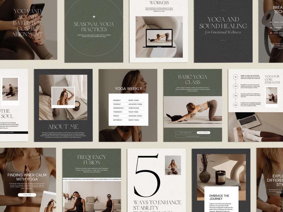 Yoga Instagram Portrait Post Canva Template, Social Media Bundle for ...