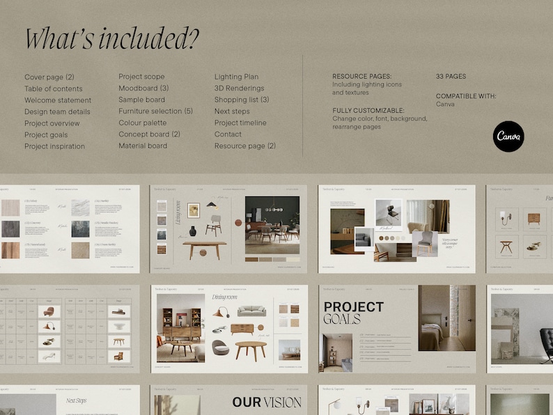 Interior Design Presentation Canva Template, Interior Design Mood Board ...