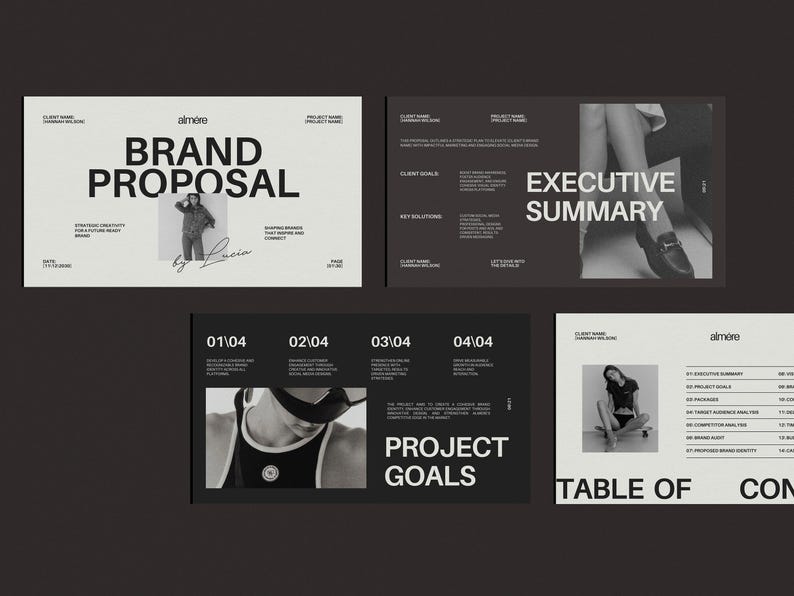 Prewritten Brand Proposal Presentation Canva Template, Proposal Fee Presentation Canva Template ...