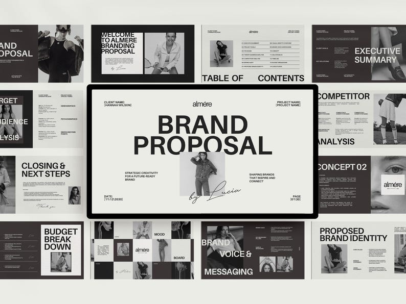 Prewritten Brand Proposal Presentation Canva Template, Proposal Fee Presentation Canva Template ...