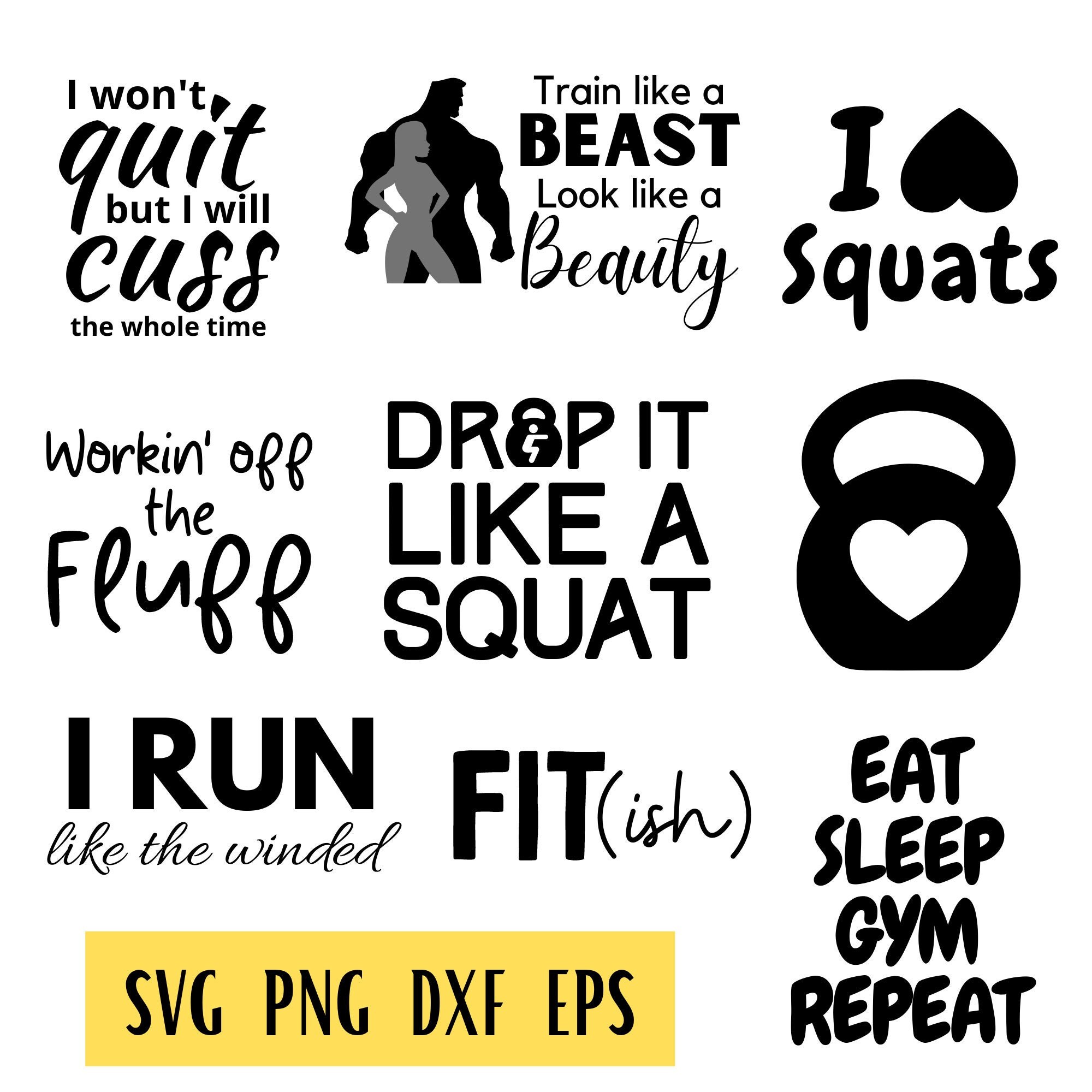 Workout SVG Bundle of 9 Unique Designs for Use With Cricut, Silhouette ...