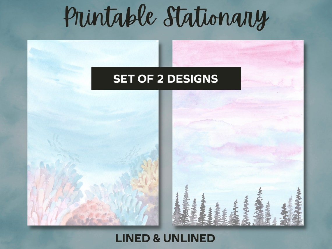 Set of 2 Watercolor Sea & Sky Printable Paper Digital Download - Etsy