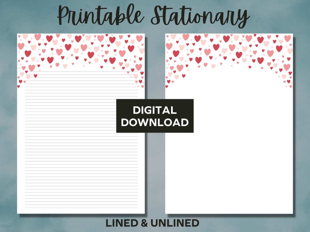 It's Raining Hearts Printable Paper Digital Download Stationary Lined ...