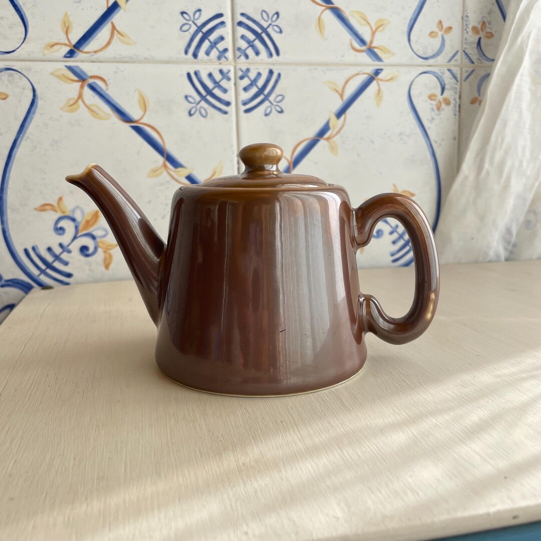 Vintage Apilco Brown Porcelain Teapot | French Mid-century Stoneware ...