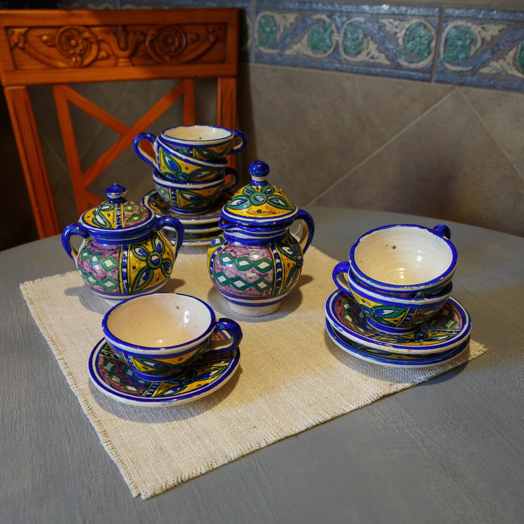Vintage Hand-painted Pottery Coffee Set for 6 Persons (12 Pieces ...