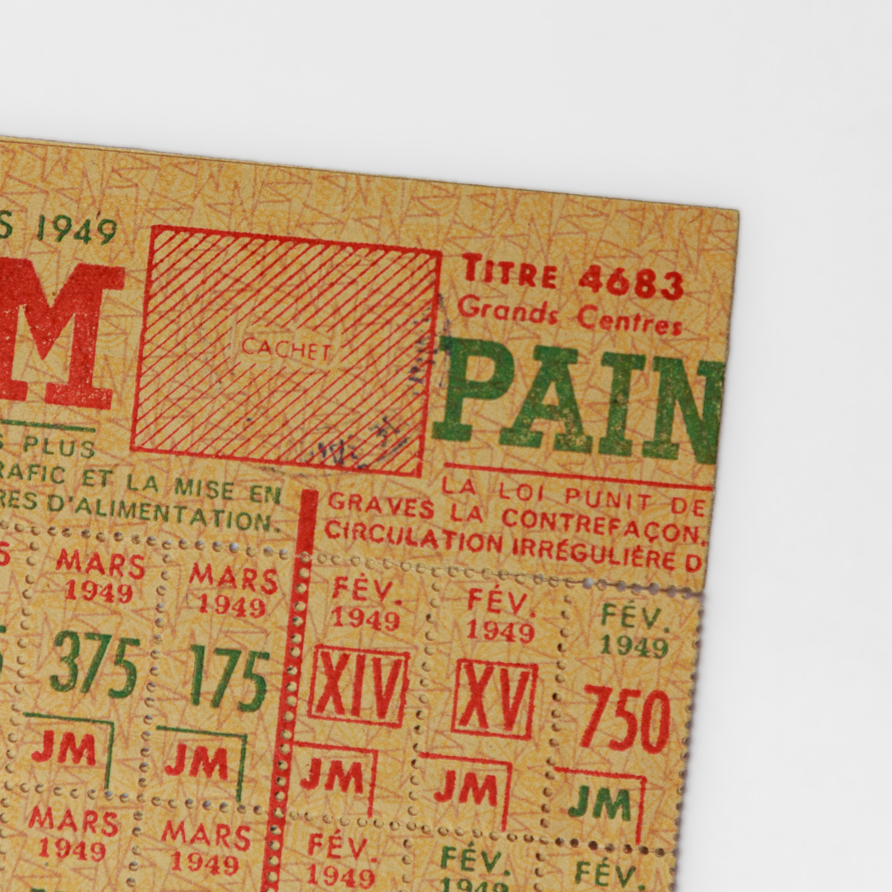 Rare Vintage French Ration Ticket Pain J.M. 1949 // Ticket De ...