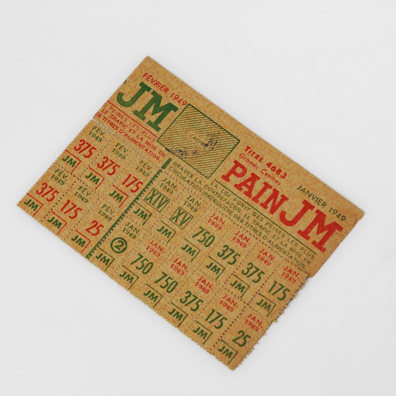 Rare Vintage French Ration Ticket Pain J.M. 1949 // Ticket De ...