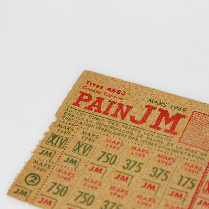 Rare Vintage French Ration Ticket Pain J.M. 1949 // Ticket De ...