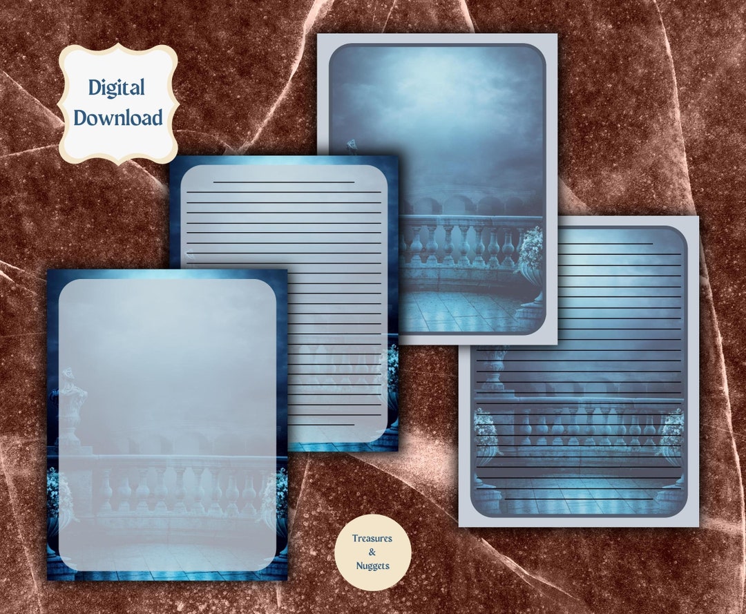 Moonlit Balcony Stationary Paper Pack, Printable Stationary Set ...