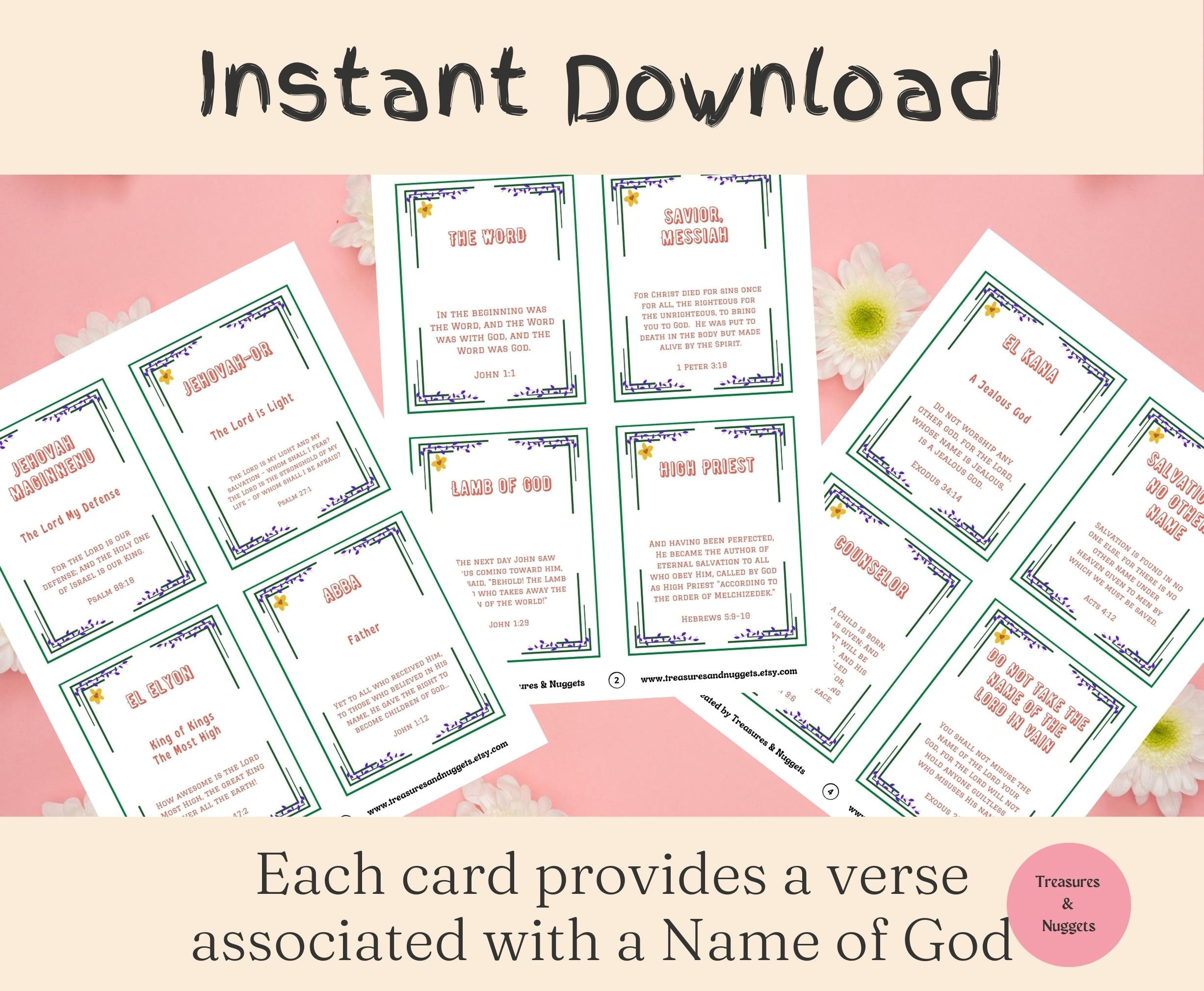 28 Names of God With Bible Verses, Memory Cards, Each Card is 3.5"x4.5 ...