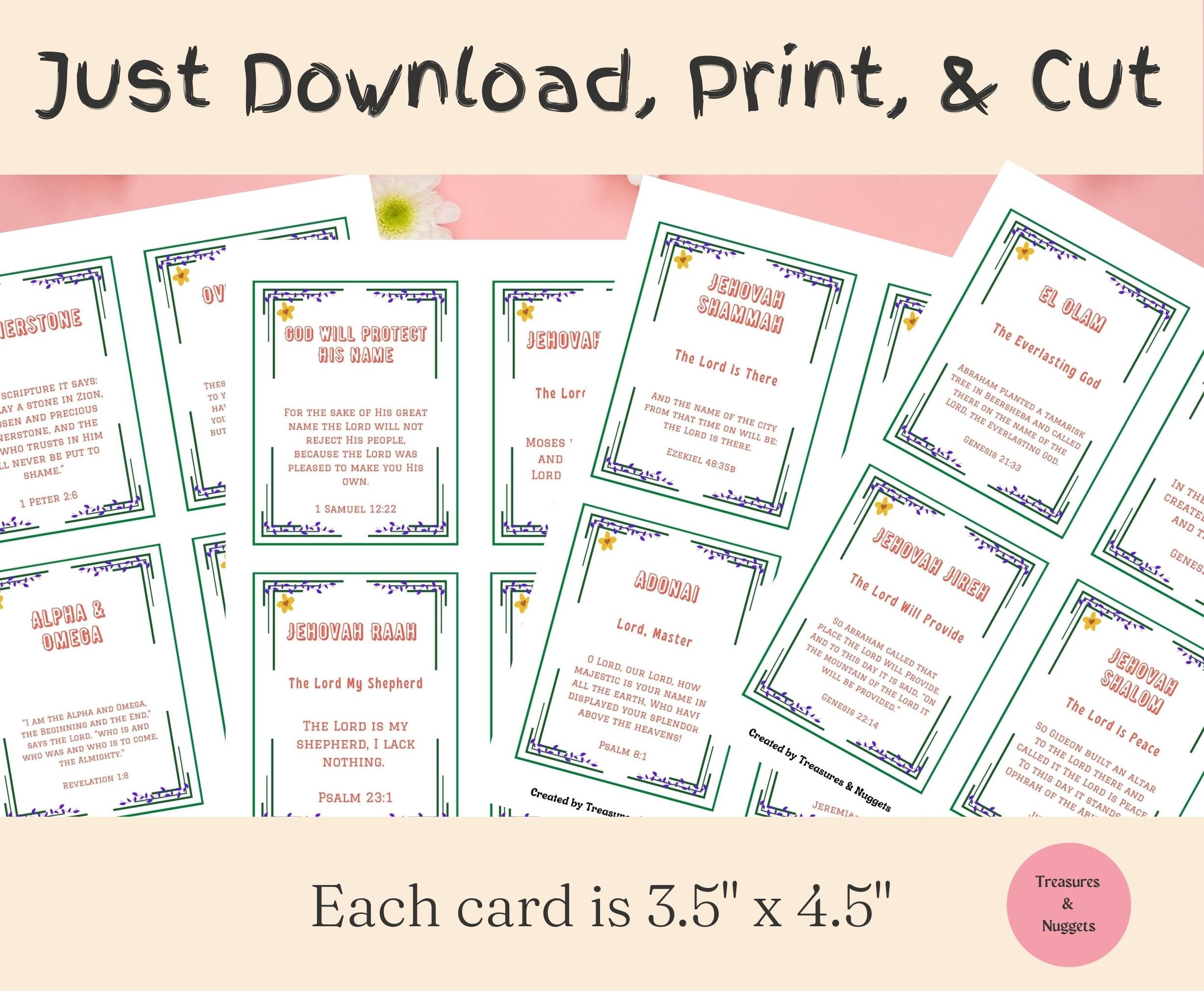 28 Names of God With Bible Verses, Memory Cards, Each Card is 3.5"x4.5 ...
