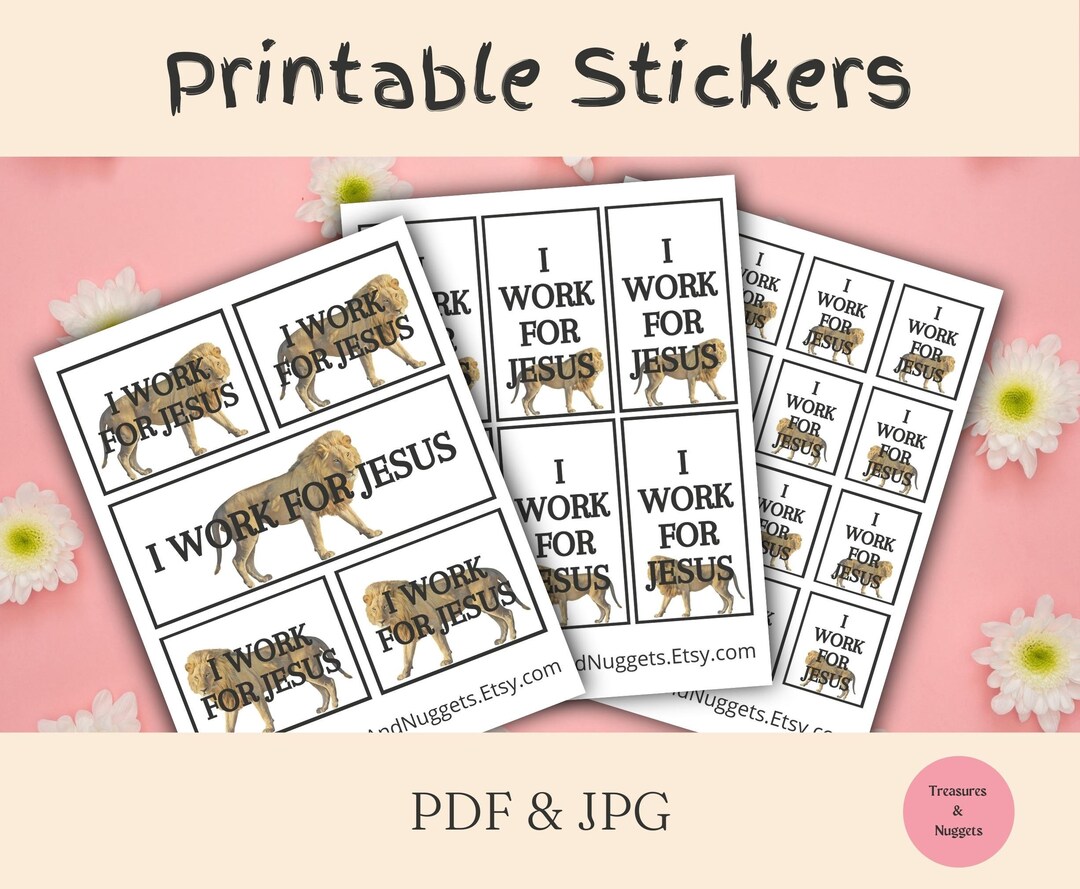Printable "i Work for Jesus" (lion) Stickers, US Letter Size, Digital ...