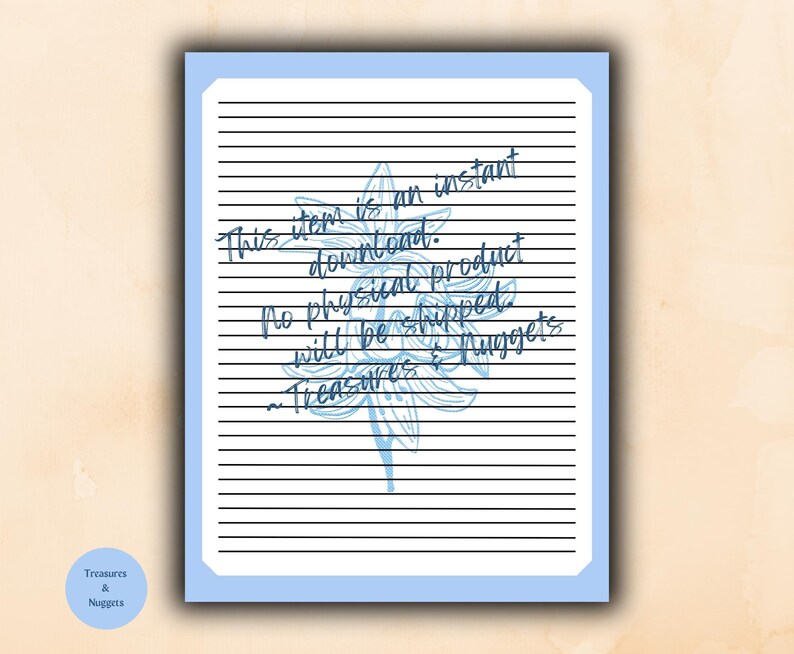 Blue Foil Lily Stationary Paper Pack, Printable Stationary Set, Instant ...