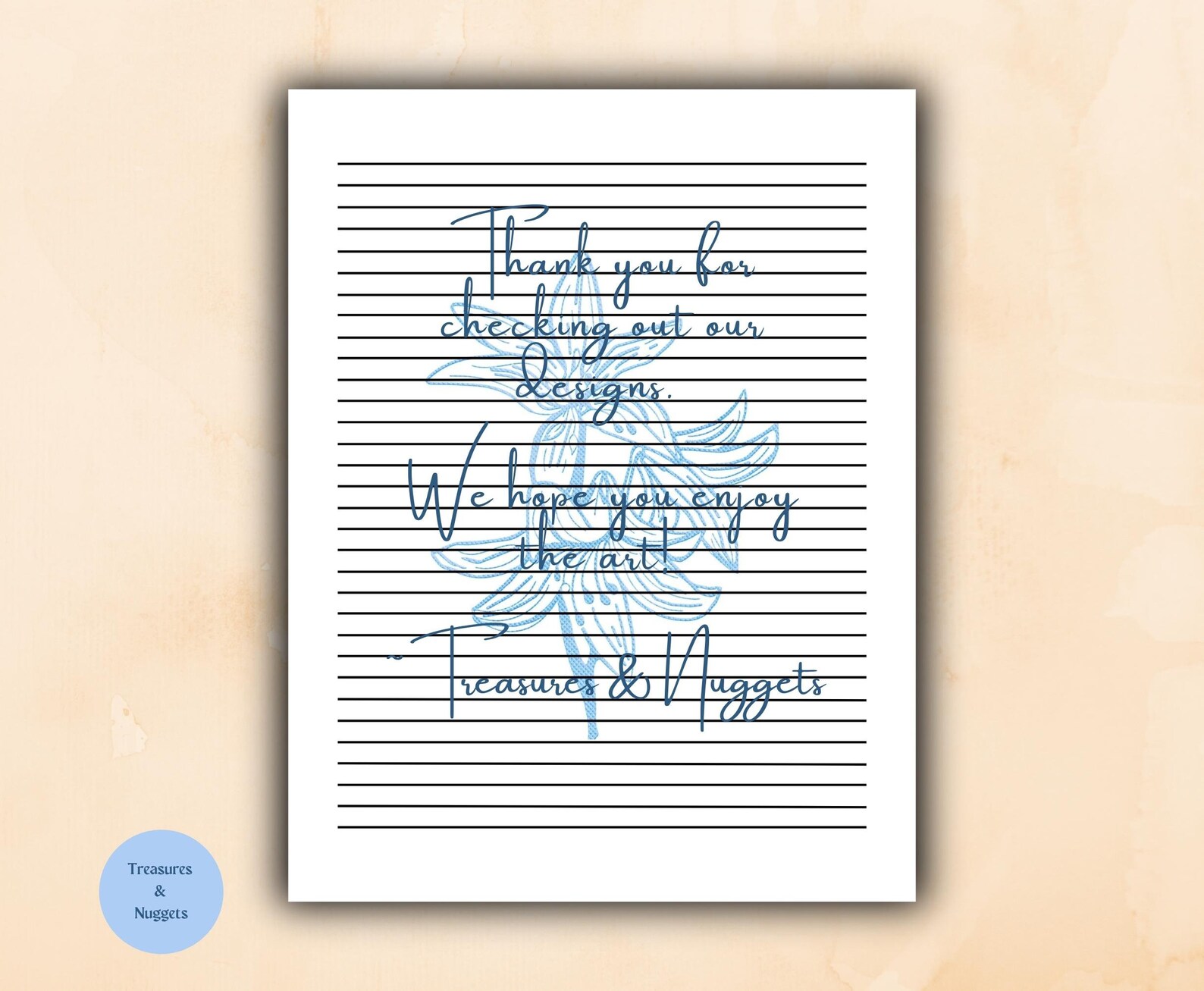 Blue Foil Lily Stationary Paper Pack, Printable Stationary Set, Instant ...