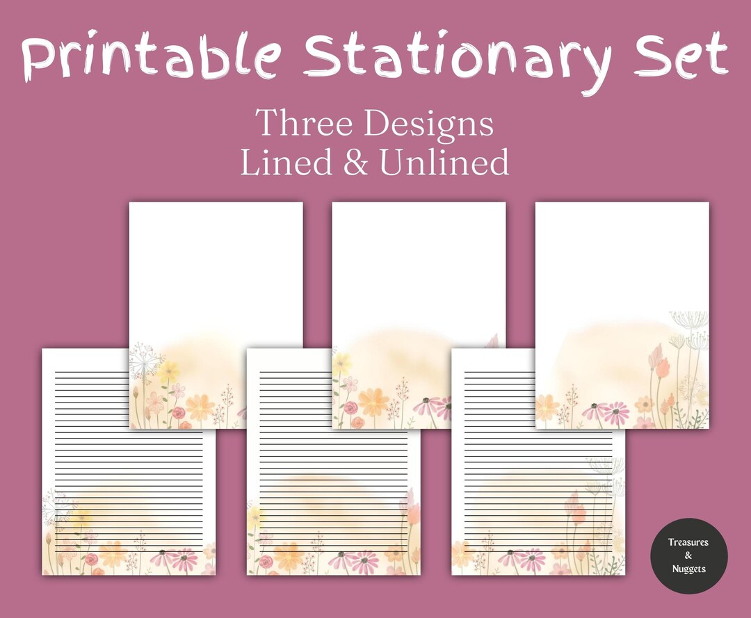 Watercolor Floral Stationery Paper Set (digital Download) - Etsy