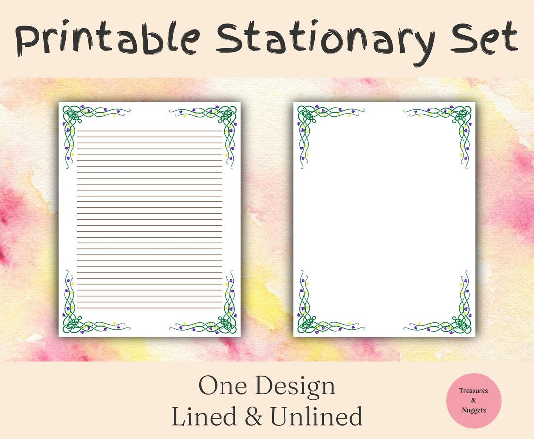 Vine Design Stationary Paper Pack, Printable Stationary Set, Instant ...