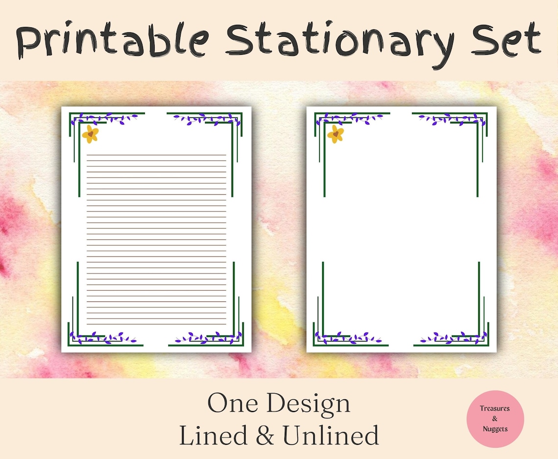 Green Border Design Stationary Paper Pack, Printable Stationary Set ...