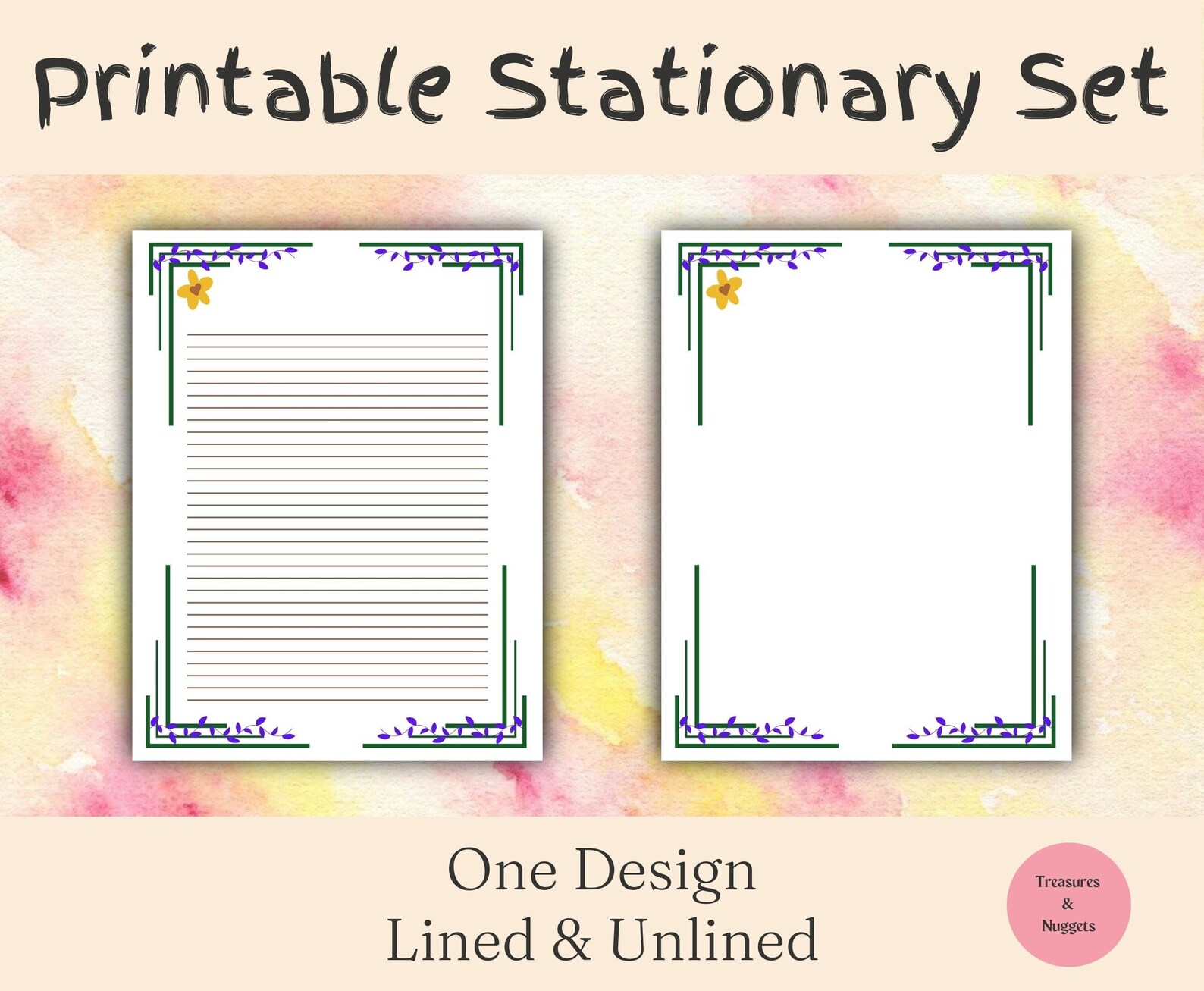Green Border Design Stationary Paper Pack, Printable Stationary Set ...