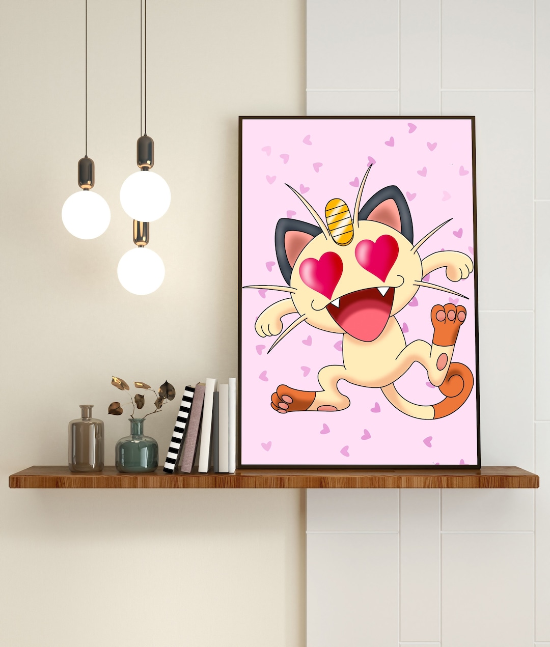 Meowth Pokemon Heart Eyes in Love Art Print A4 - Etsy