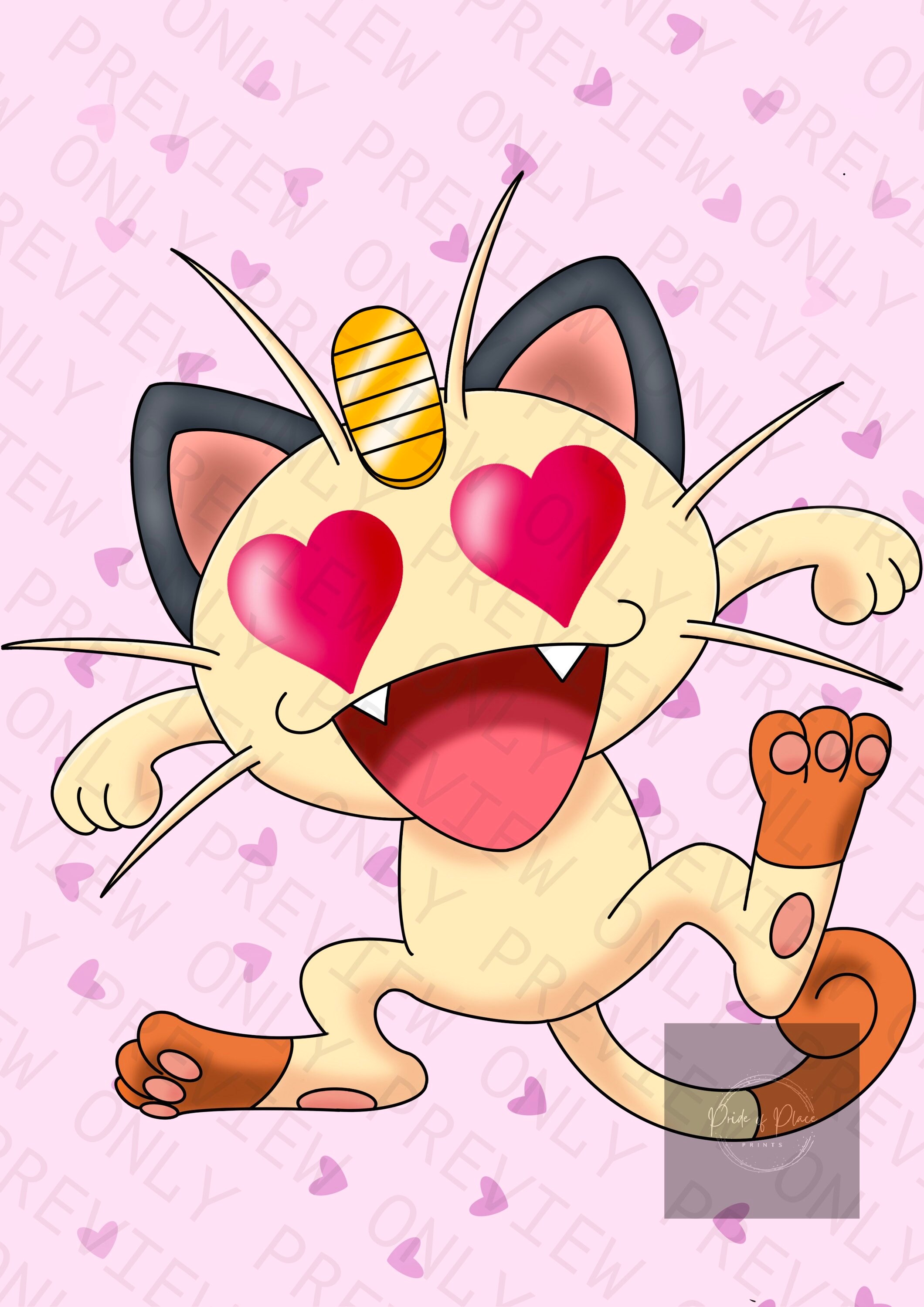 Meowth Pokemon Heart Eyes in Love Art Print A4 - Etsy