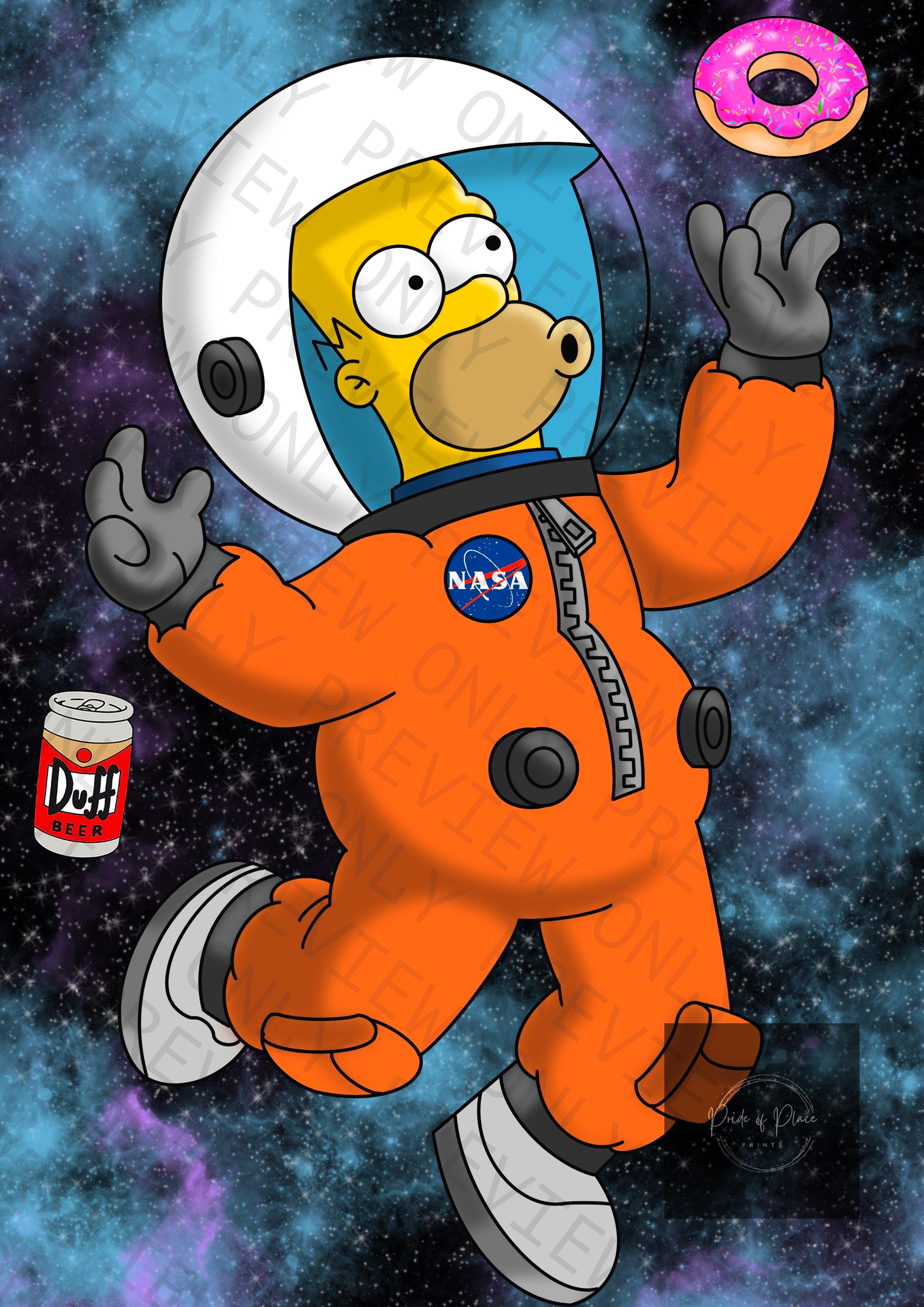 The Simpsons Homer Simpson in Space Art Print A4 - Etsy UK