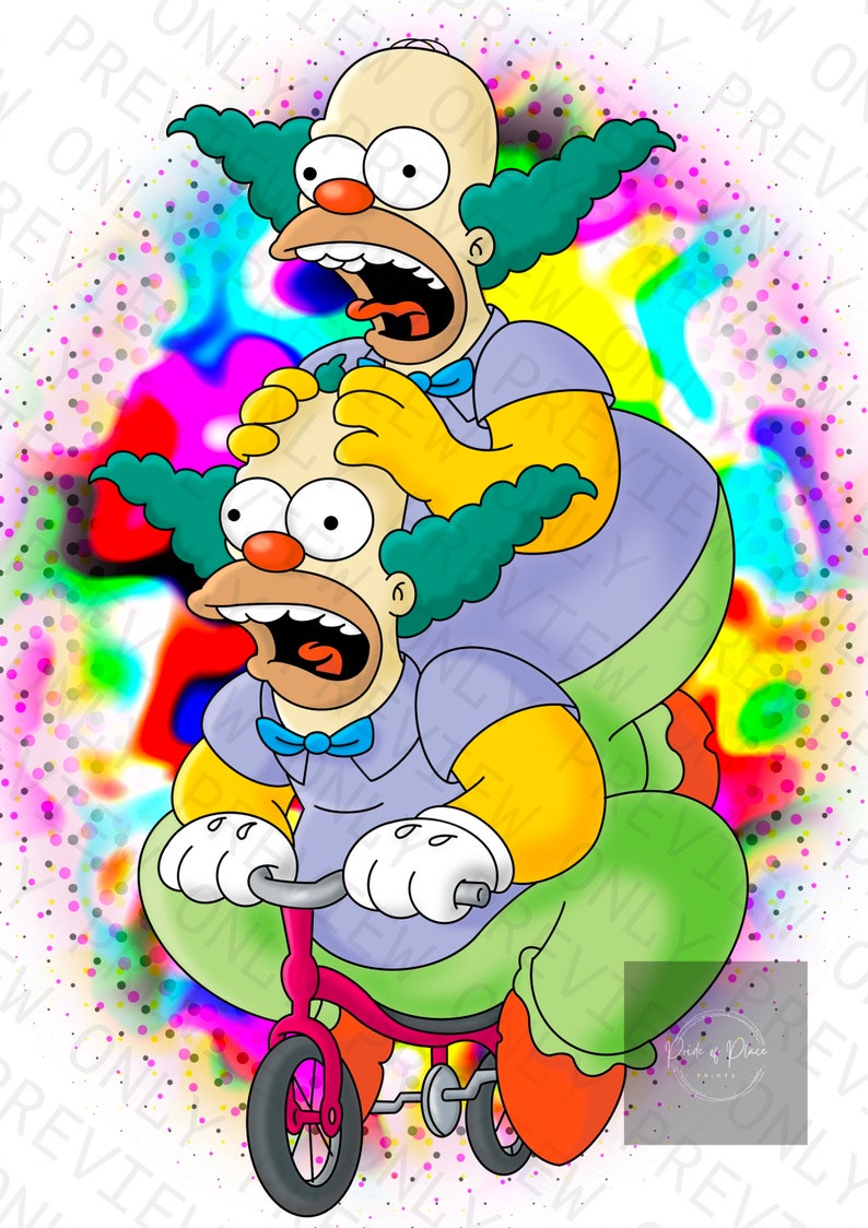 The Simpsons Krusty the Clown and Homer as a Clown Print A4 - Etsy